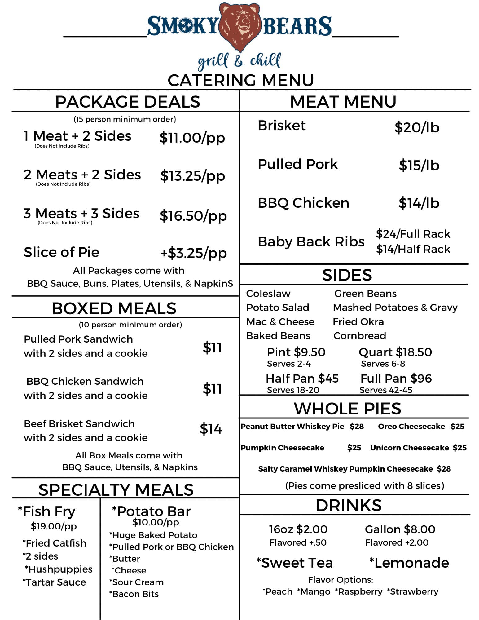 Catering - Smoky Bears Grill & Chill
